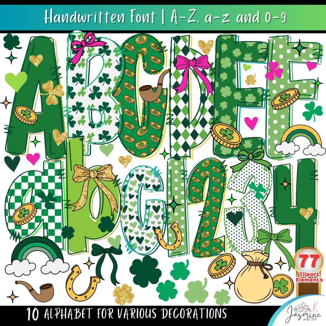 St Patrick's Day Alphabet PNG, Shamrock Letters & Numbers (digital ...