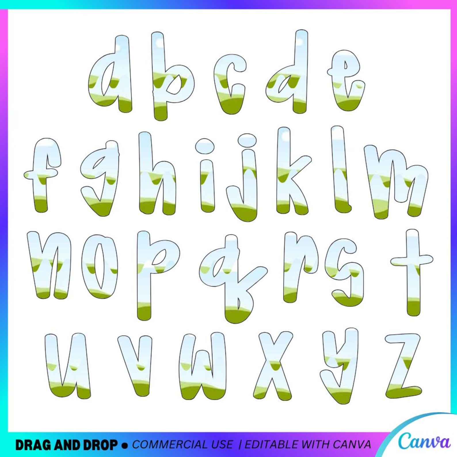Preppy Canva Letter and Number Handwriting, Canva Alpha Doodle Frames ...