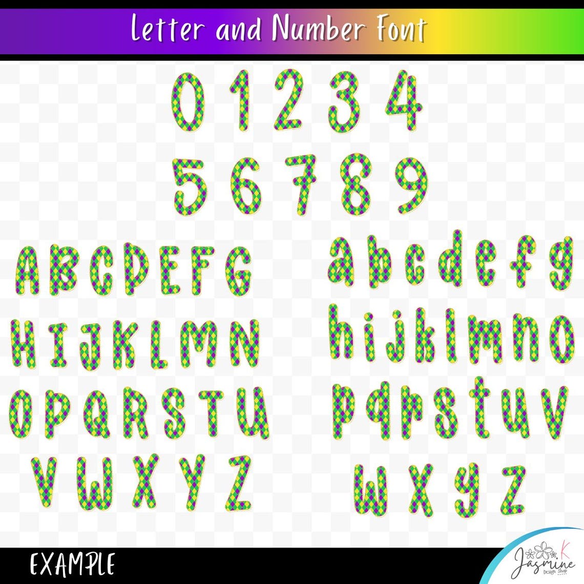 Preppy Glister Mardi Gras Alphabet Png, Purple Yellow and Green Letters ...