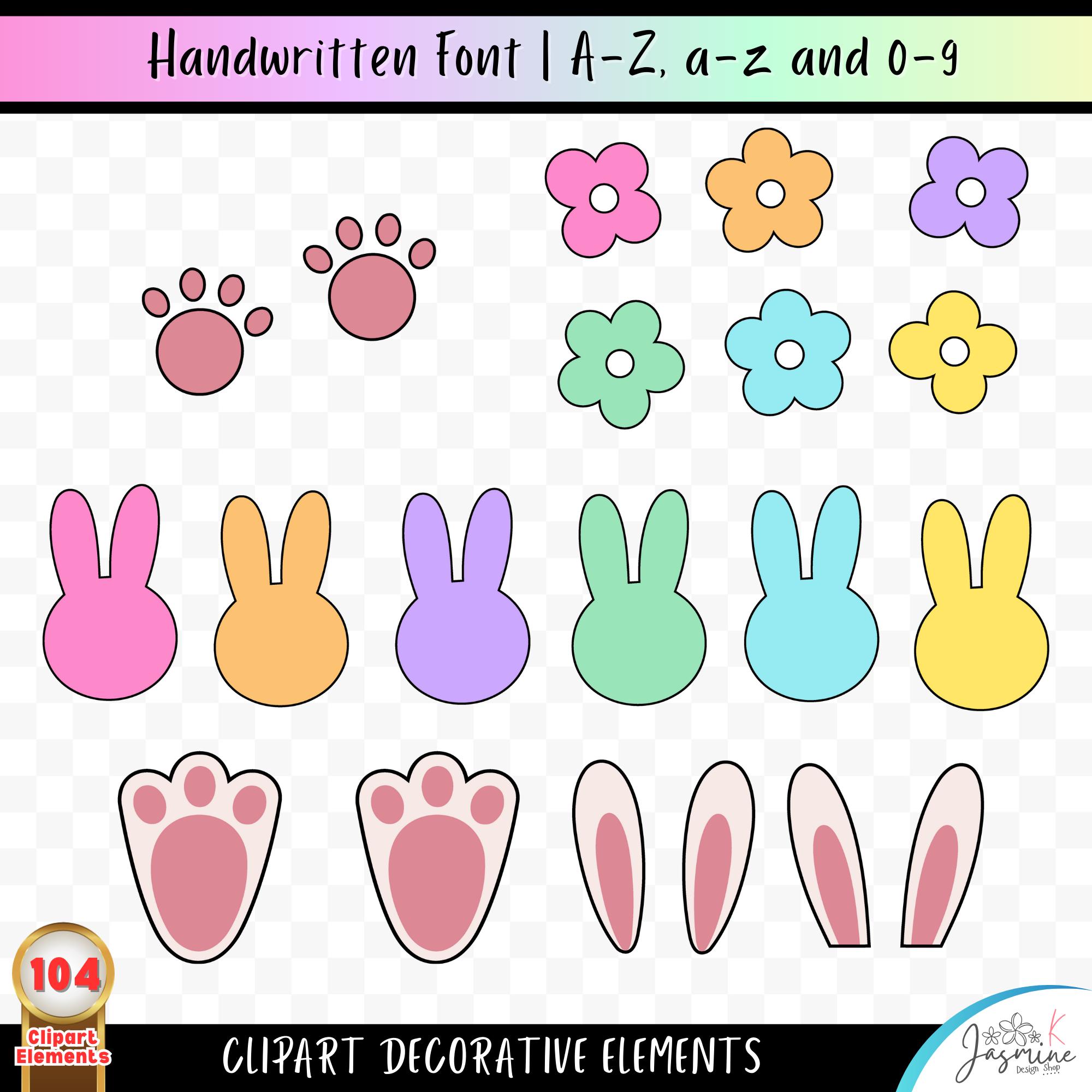 Easter Alphabet Png Clipart, Letter and Number Bundle, Bunny Doodle ...