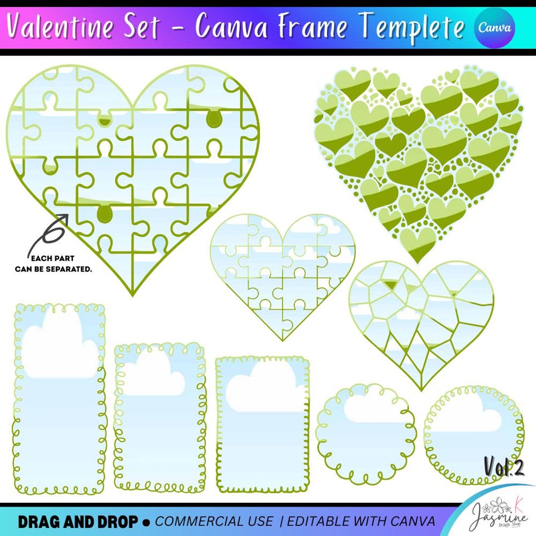 Heart Canva Frame Bundle, Make Your Own Hearttemplate Drag and Drop ...