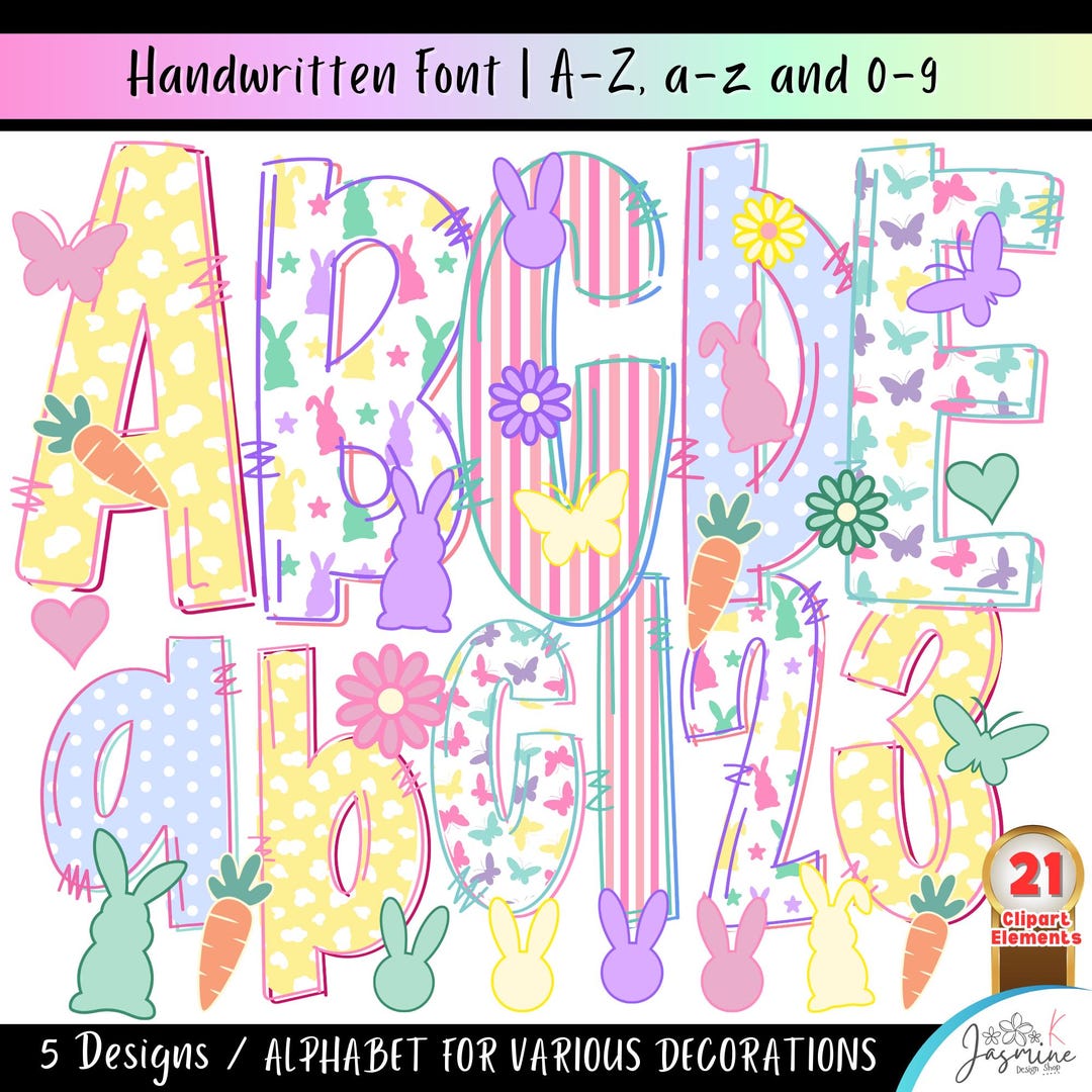 Cute Easter Alphabet Png Clipart, Letter and Number Bundle, Bunny ...