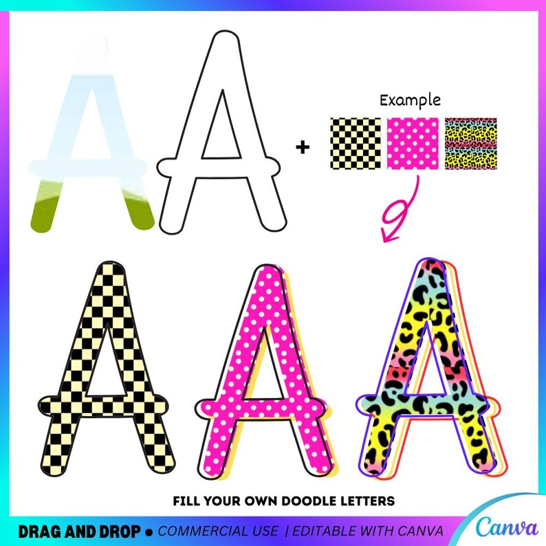 Preppy Canva Alphabet Frame Template, Canva Alpha Doodle Frames , Canva ...