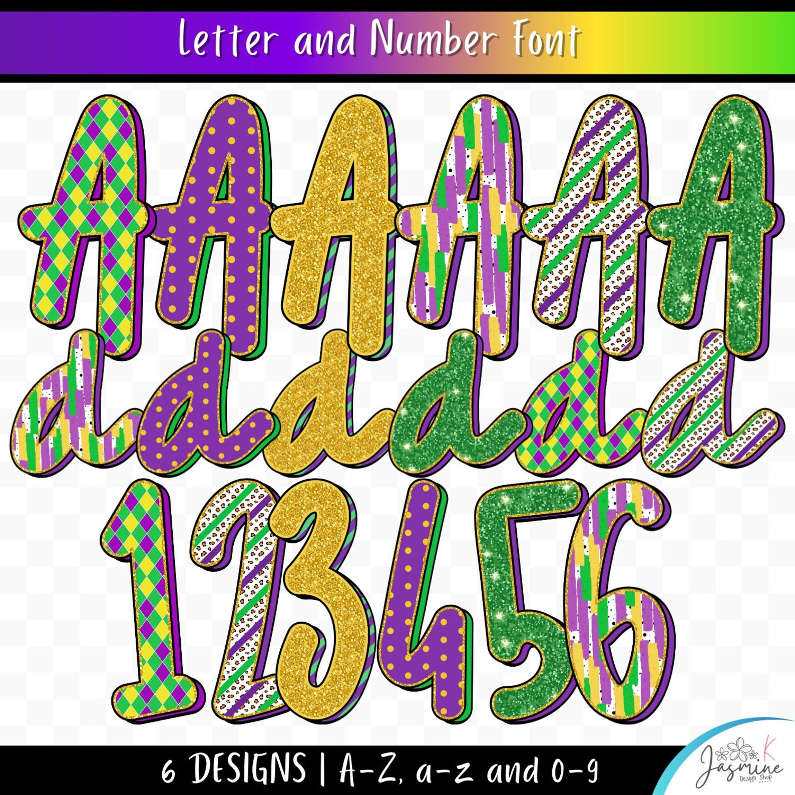 Preppy Mardi Gras Alphabet Png, Purple Yellow and Green Letters and ...