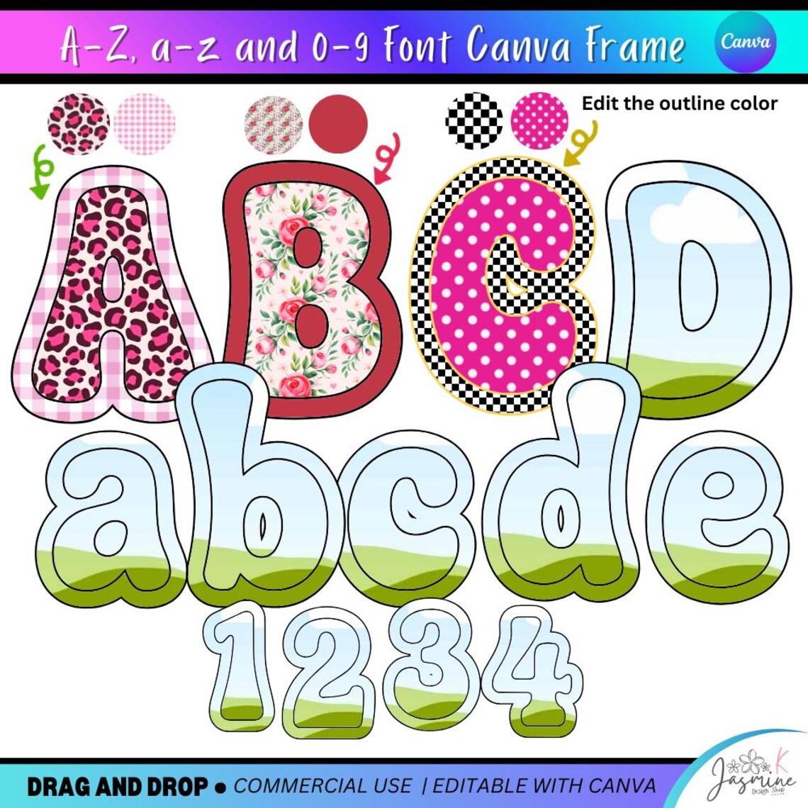 Preppy Canva Alphabet Frames Handwriting, Canva Alpha Doodle , Canva ...