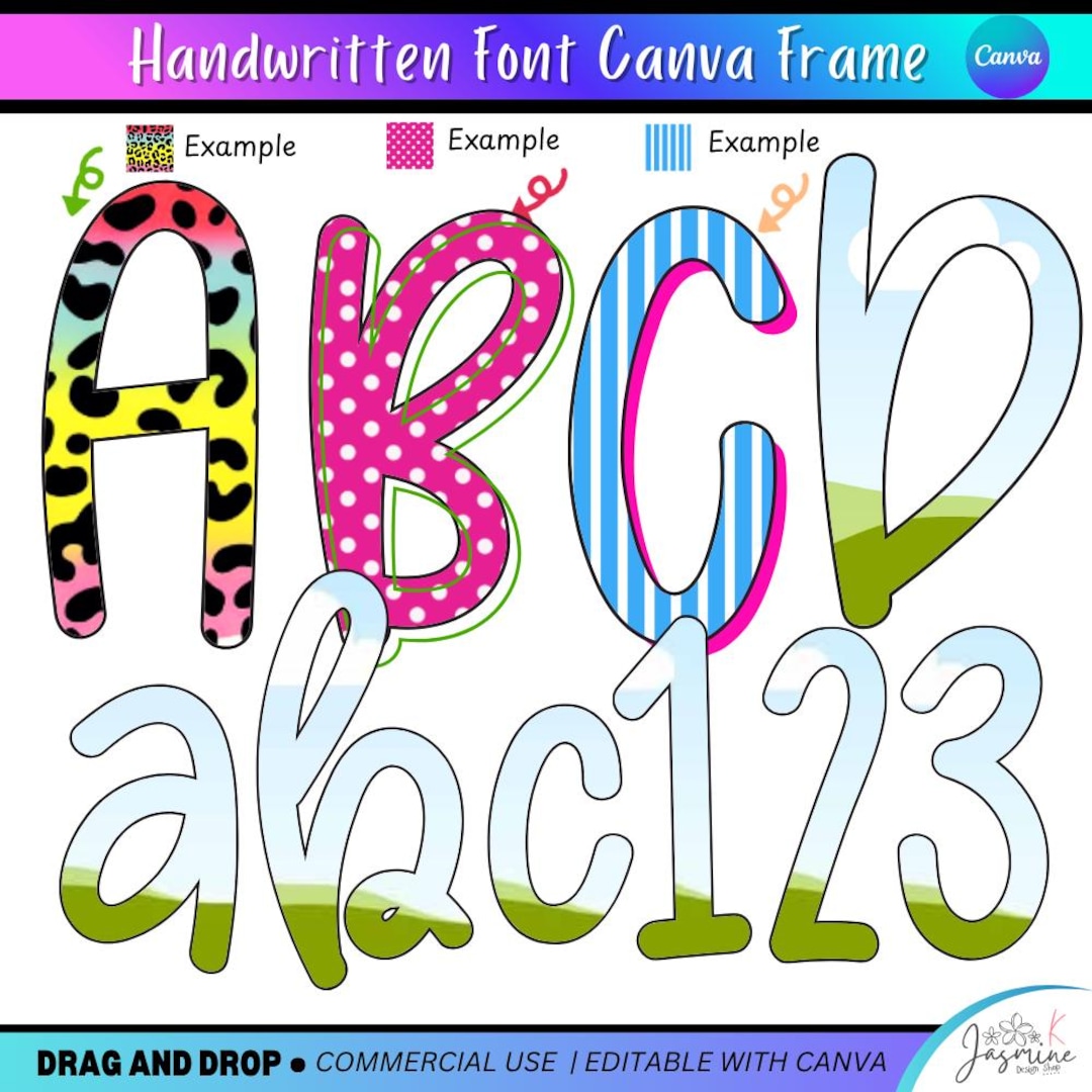 Preppy Canva Alphabet Frame Handwriting, Canva Alpha Doodle Frames ...