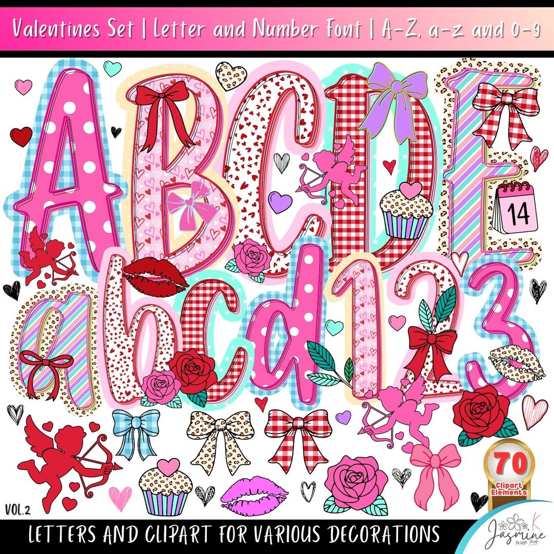 Valentines Alphabet Png, Doodle Letter and Number, Valentine Dot ...