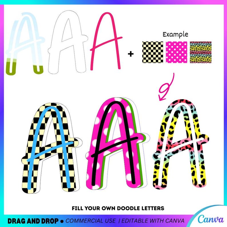 Preppy Scribble Canva Letter and Number Handwriting, Canva Alpha Doodle ...