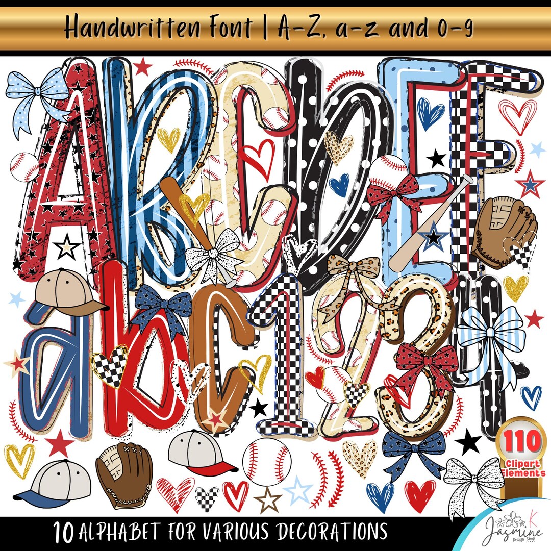 Baseball Softball Alphabet PNG, Doodle Font, Sports Letters and Numbers ...