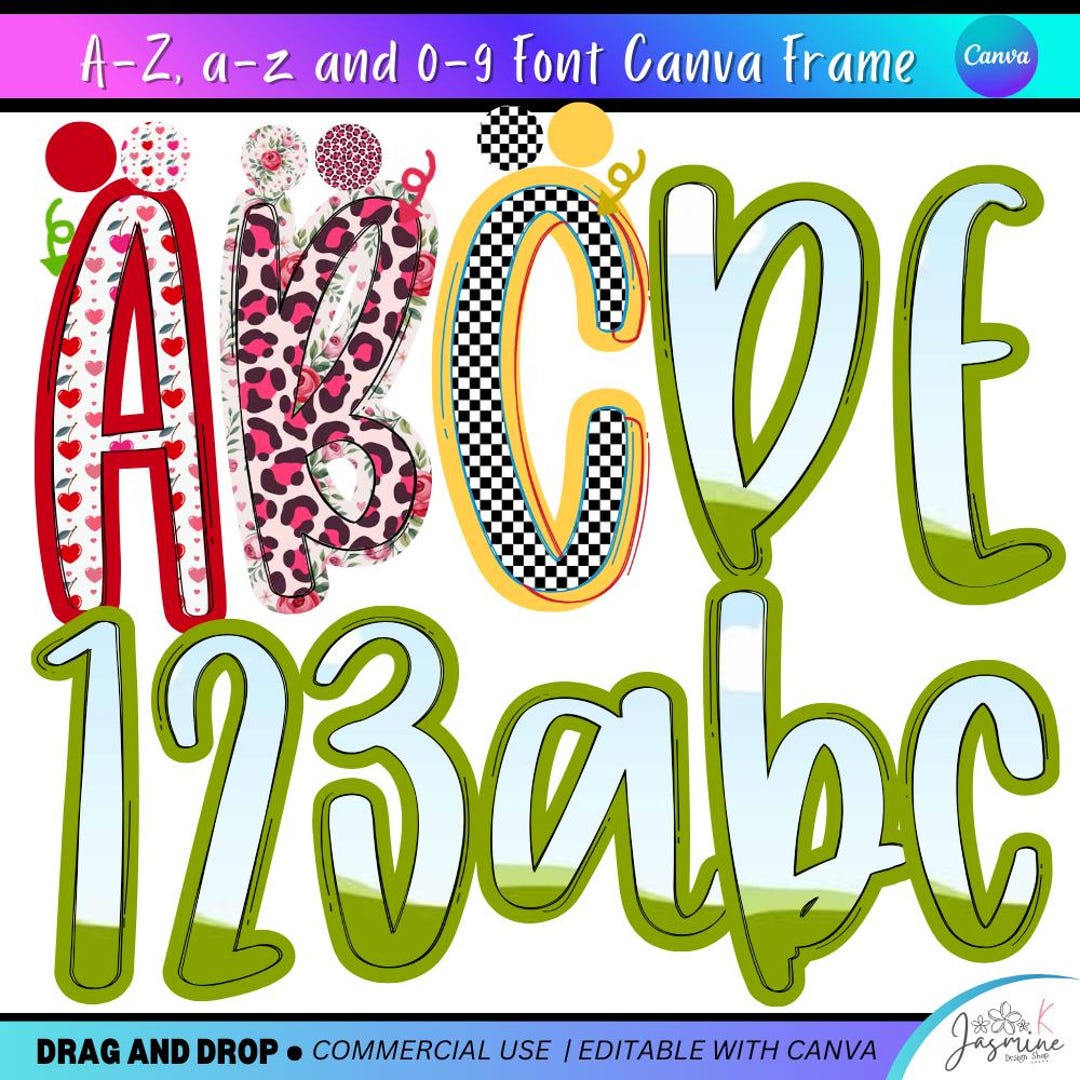 Canva Alphabet Frame, Canva Alpha Doodle Frames , Editable Alphabet and ...
