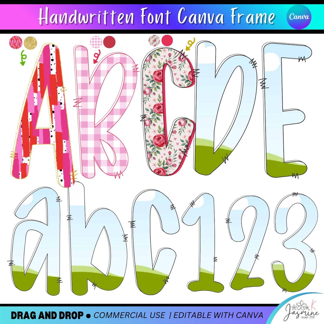 Canva Frames, Preppy Canva Alphabet Frames, Canva Alpha Doodle Frames ...