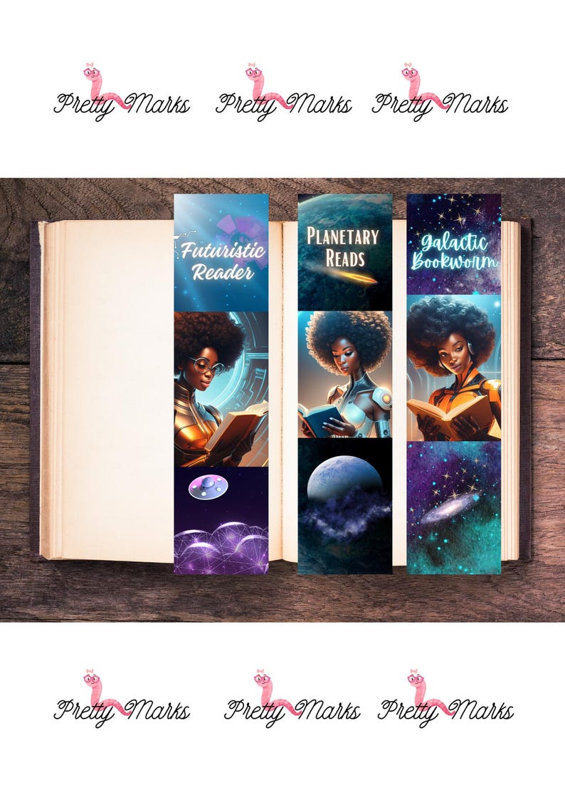 3 Printable Afro-futuristic Robotic Women Bookmarks – Sci-fi Digital ...