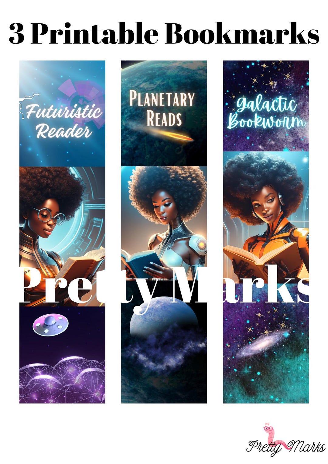 3 Printable Afro-futuristic Robotic Women Bookmarks – Sci-fi Digital ...