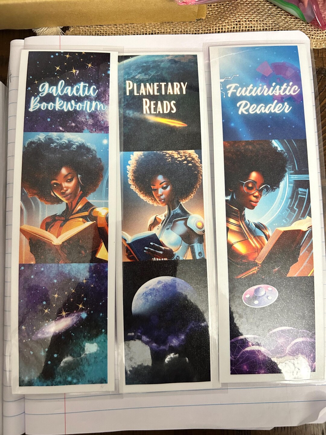 3 Afro – Futuristic Robotic Printed Bookmarks – Sci-fi Galaxy Alien ...