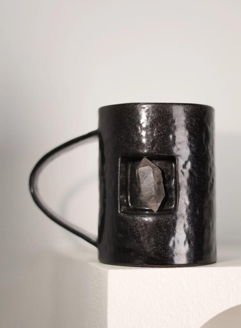 Handmade Ceramic Mug With Herkimer Quartz 8oz Crystal Coffee Cup Boho ...
