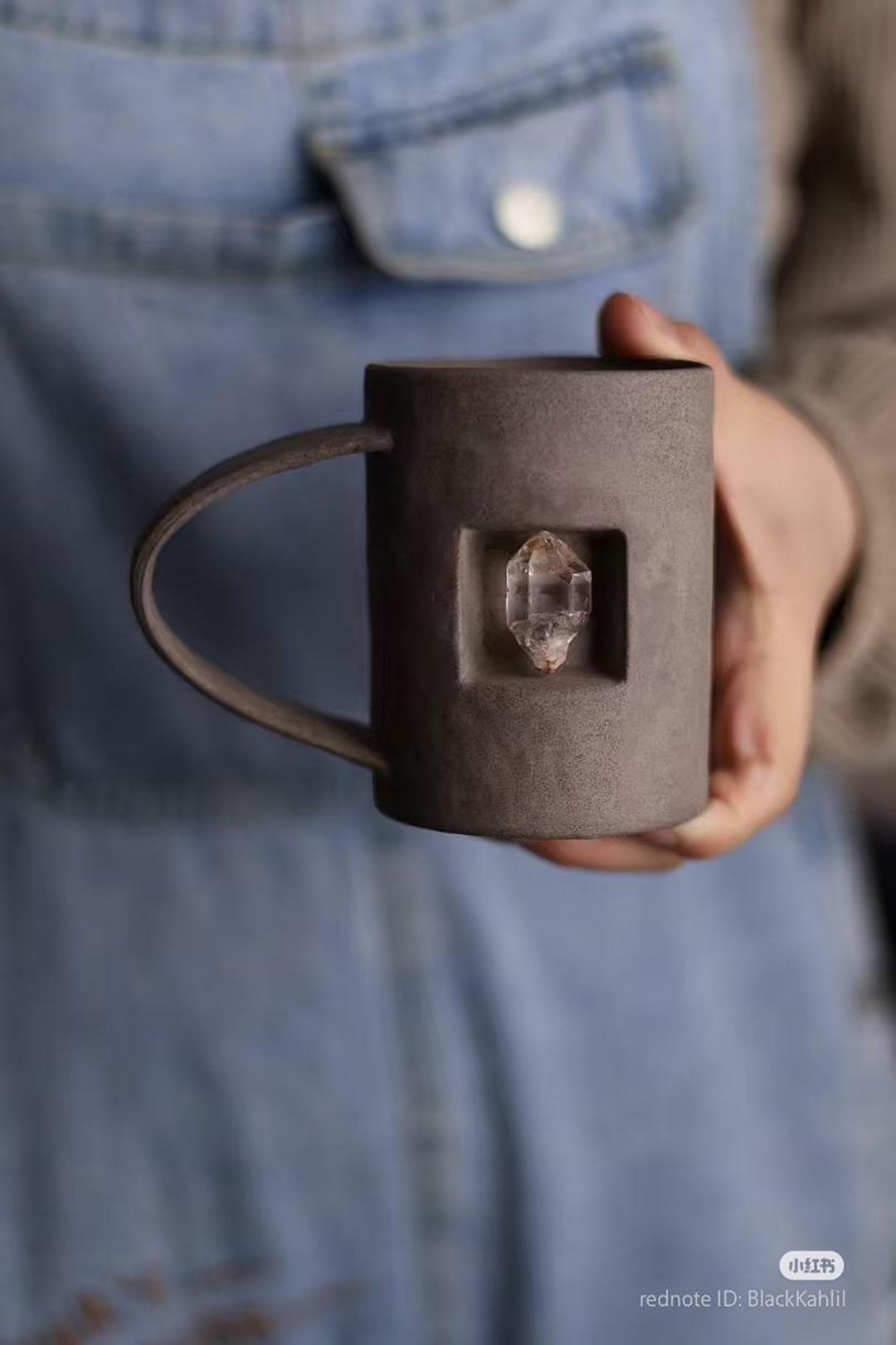 Handmade Ceramic Mug With Herkimer Quartz 8oz Crystal Coffee Cup Boho ...