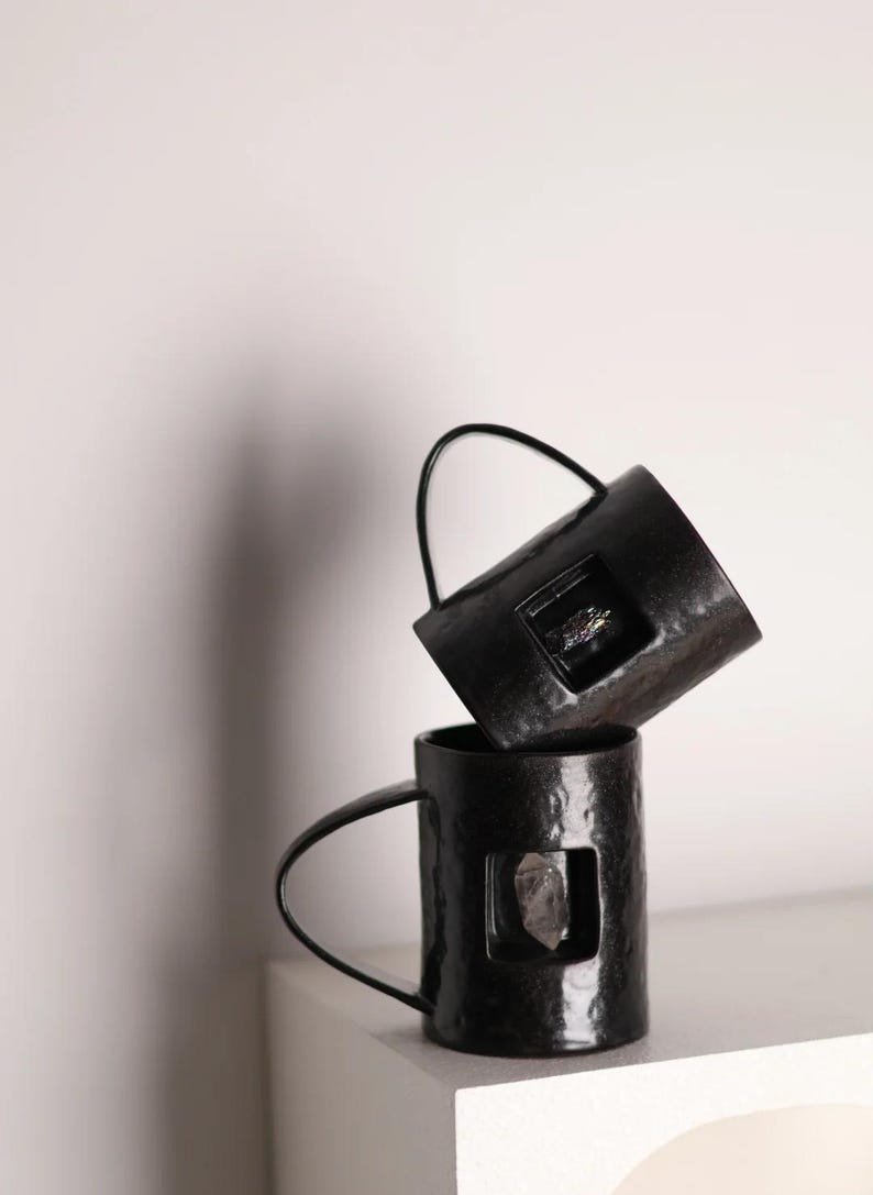 Handmade Ceramic Mug With Herkimer Quartz 8oz Crystal Coffee Cup Boho ...