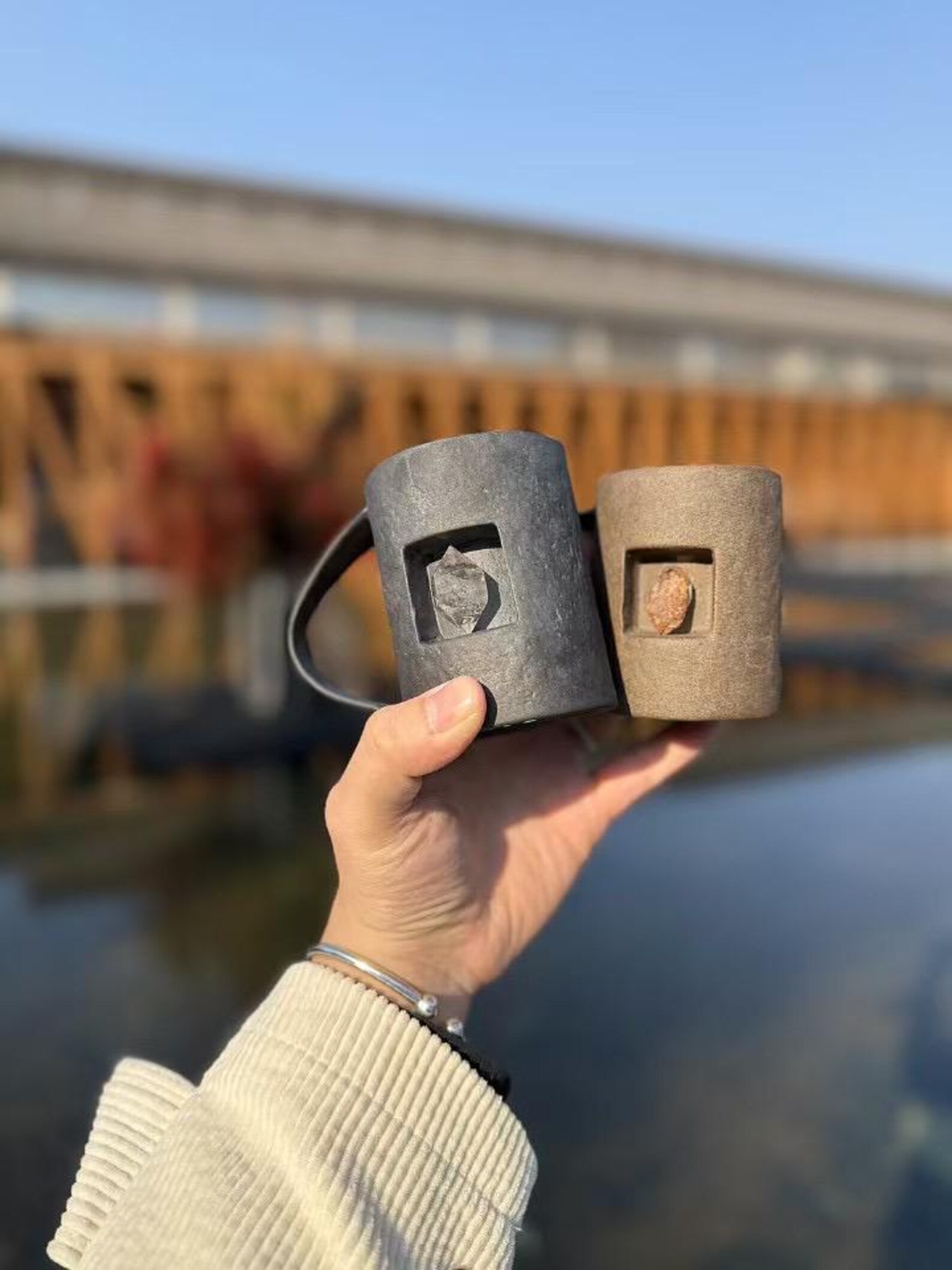 Handmade Ceramic Mug With Herkimer Quartz 8oz Crystal Coffee Cup Boho ...