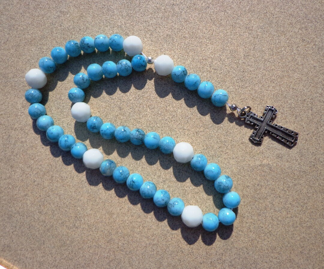 Rosary Lutheran Silver Cross Blue and White Glass Beads - Etsy
