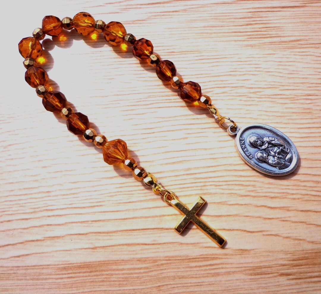 Rosary, Saint Anne, Gold Tone Cross and Beads, Italian Medal - Etsy