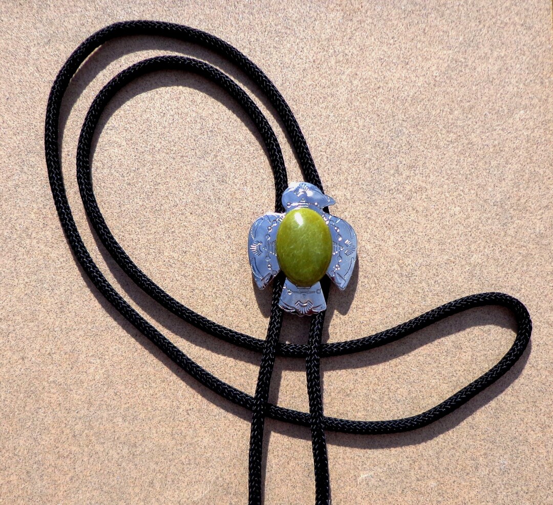 Bolo Tie Jade Green Serpentine Gemstone Eagle Shape Stamped Etsy