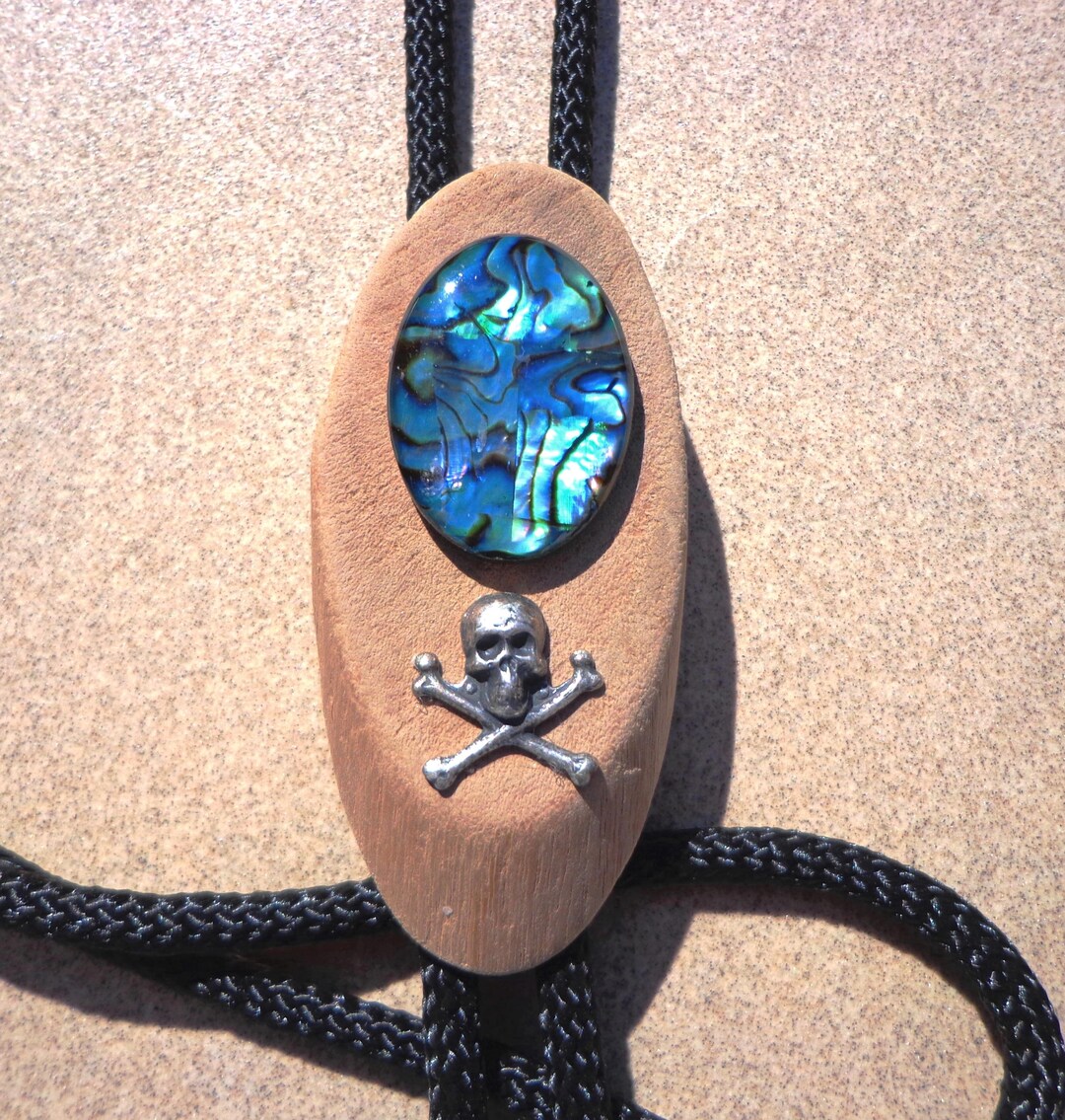 Bolo Tie, Pirate Theme, Blue Abalone, Driftwood, Jolly Roger - Etsy