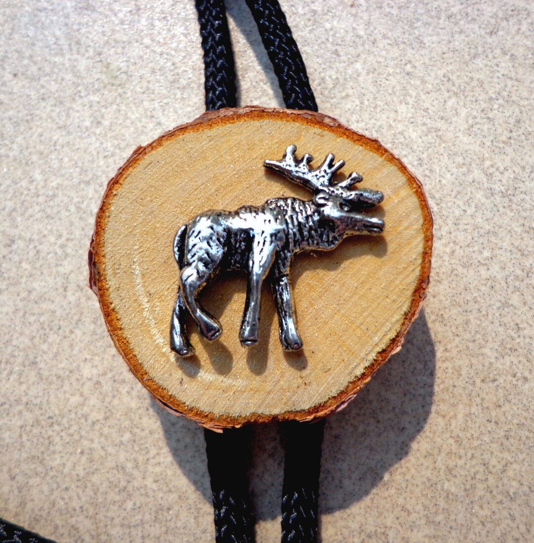 Bolo Tie, Moose Theme, Birch Wood Disk, Western Necktie - Etsy