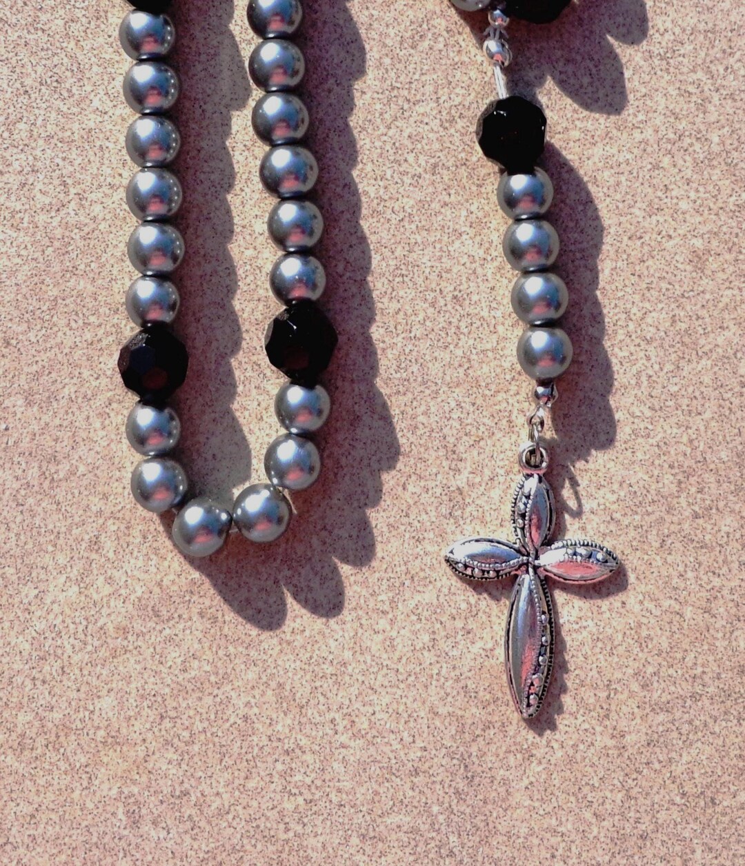 Rosary, Christian, Lutheran, Black and Silver Glass Beads - Etsy