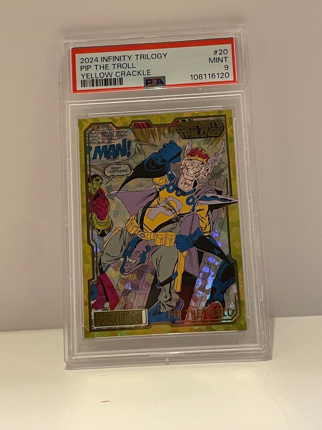2024 Marvel Infinity Trilogy Yellow Crackle #/149 Pip the Troll #20 PSA ...