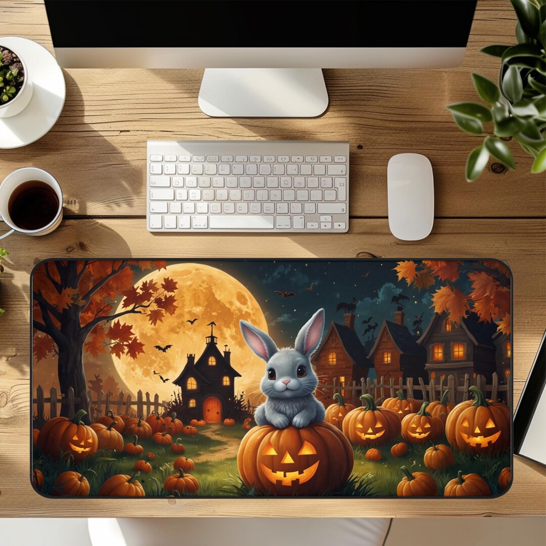Bunny Pumpkin Halloween Desk Mat: Spooky Night Office Decor - Etsy