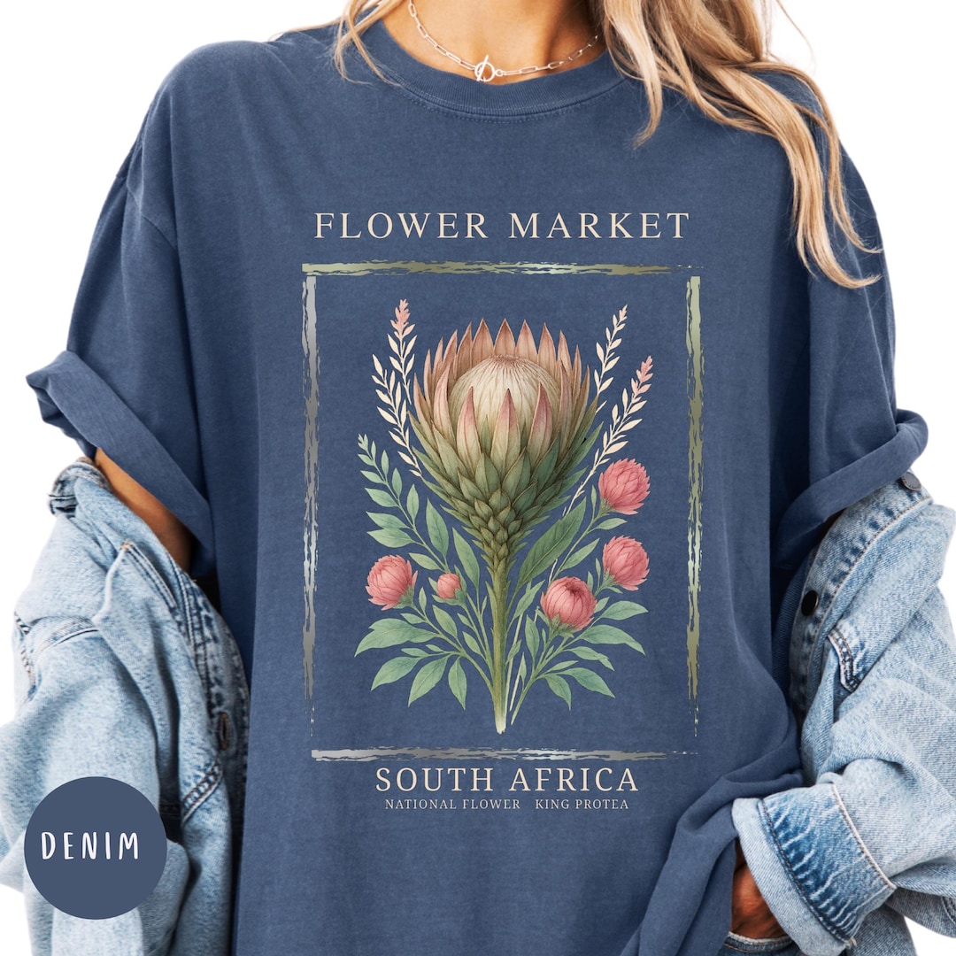 King Protea Flower Market T-shirt: Vintage Botanical Graphic, Comfort ...