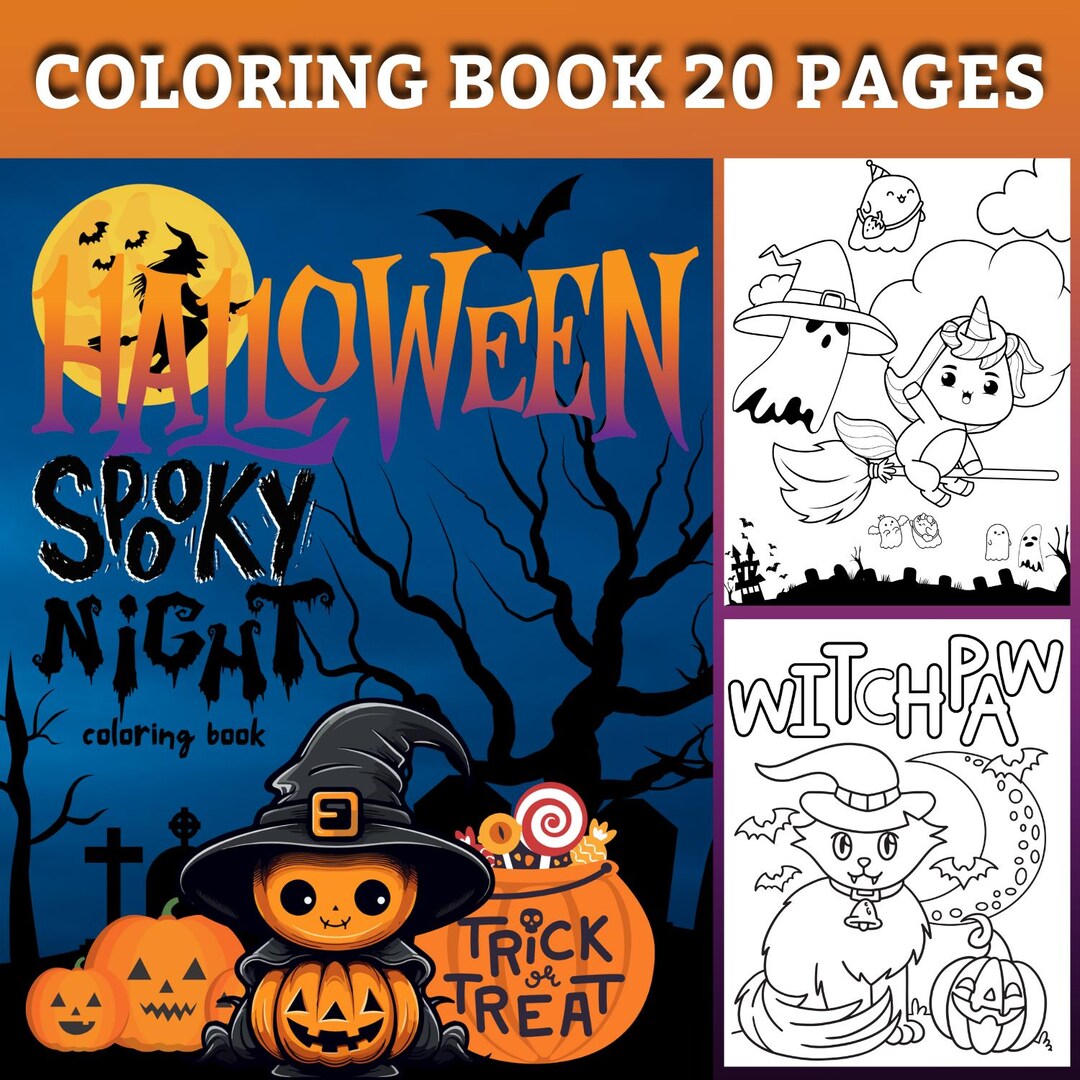 Printable Gift Halloween Spooky Coloring Book 20 Pages for All Ages ...