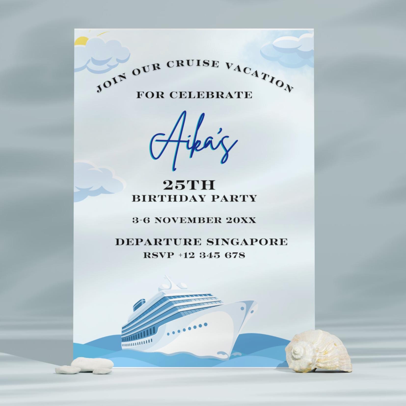 Plantilla de invitación de cumpleaños de crucero Canva, invitación de ...