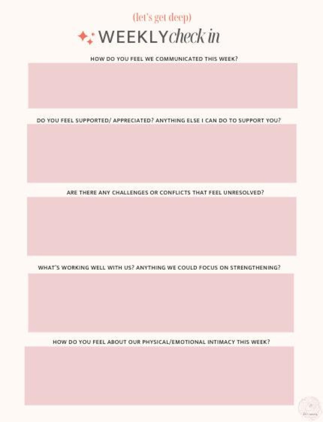 Printable Relationship Check-in Template for Couples - Etsy