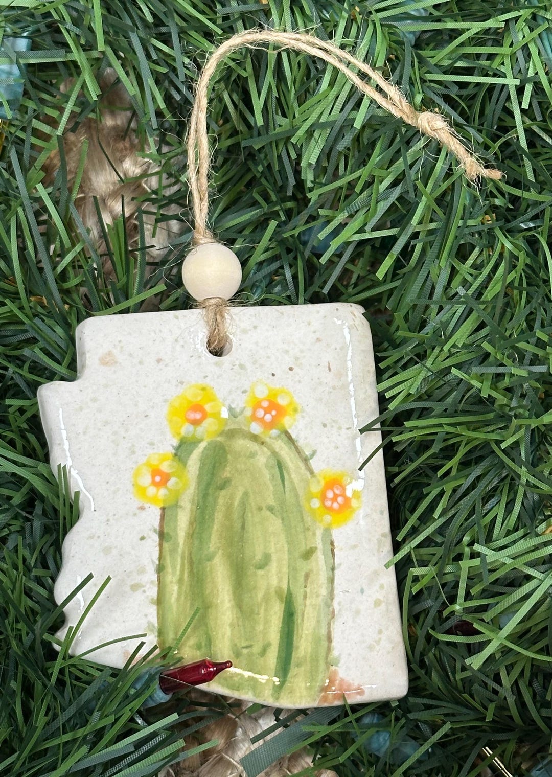 Handmade Ceramic State of Arizona Christmas Ornament, Barrel Cactus ...