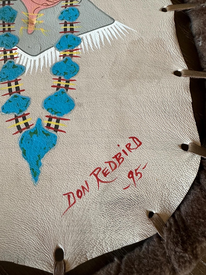 Vintage Native American Art, Set of 2 Buffalo Shields on Leather by Don ...