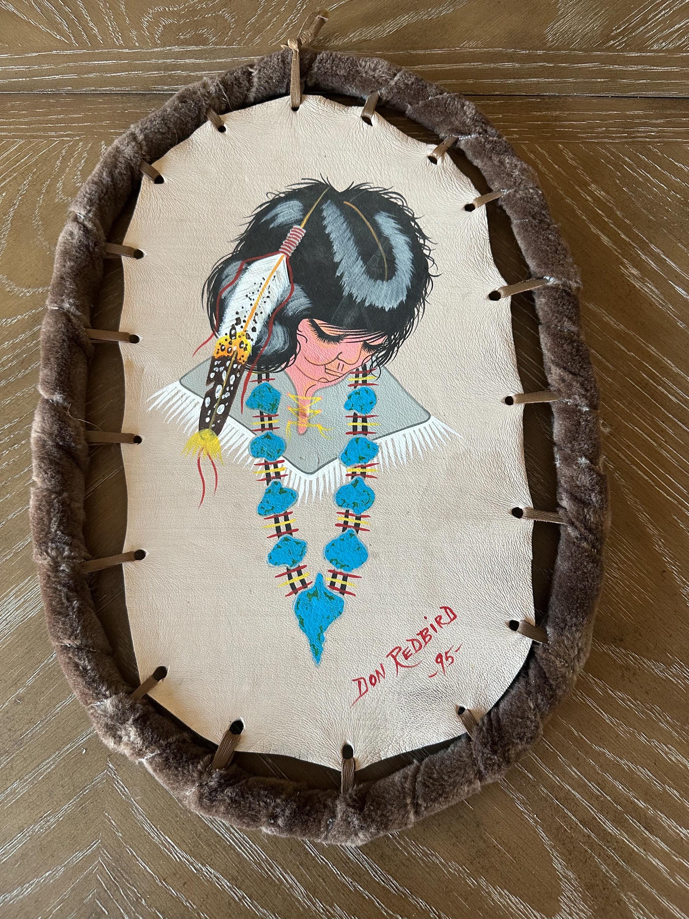 Vintage Native American Art, Set of 2 Buffalo Shields on Leather by Don ...
