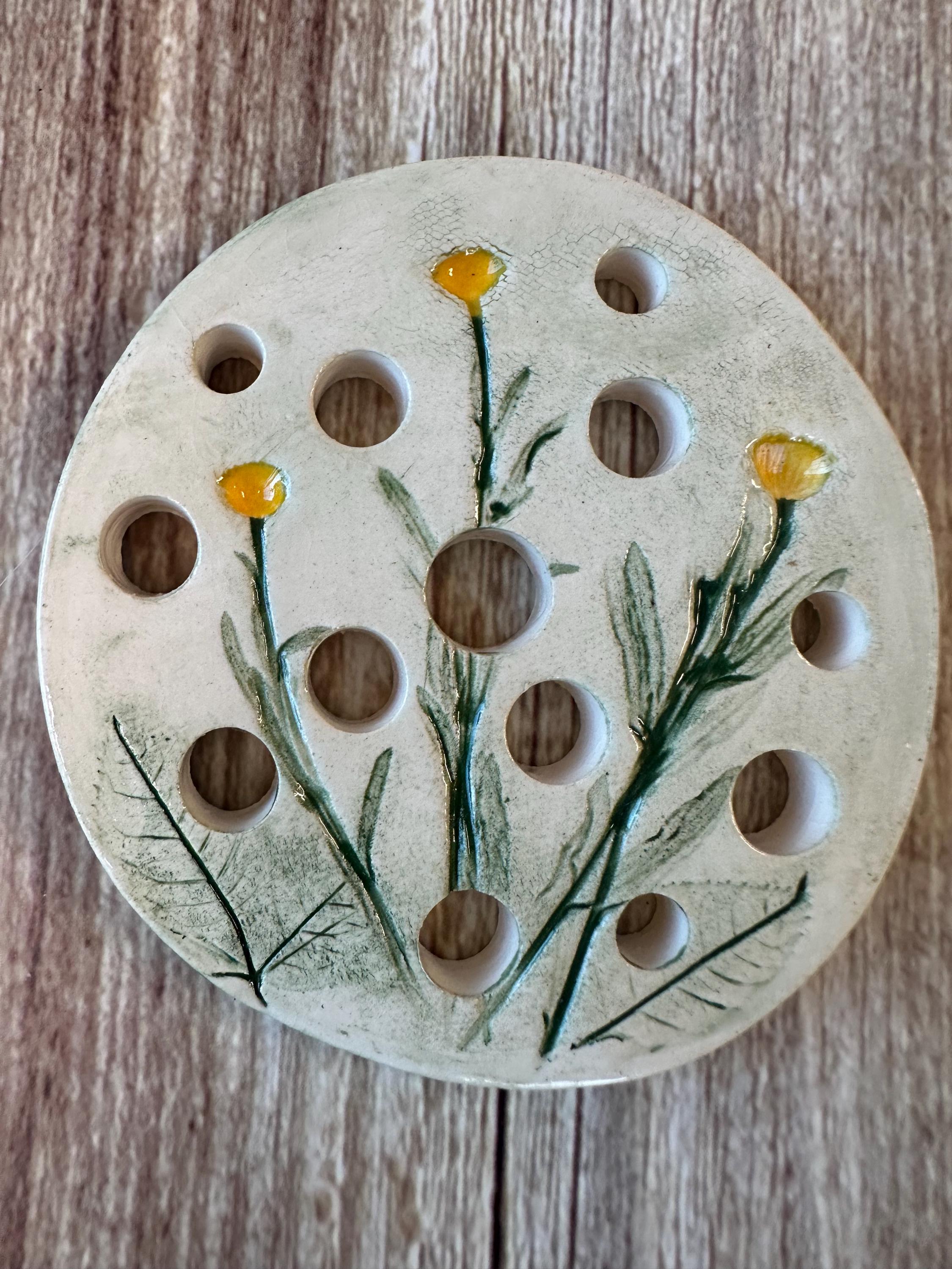 Handcrafted Ceramic Floral Jar Frog, Natural Floral and Leaf Imprinted ...