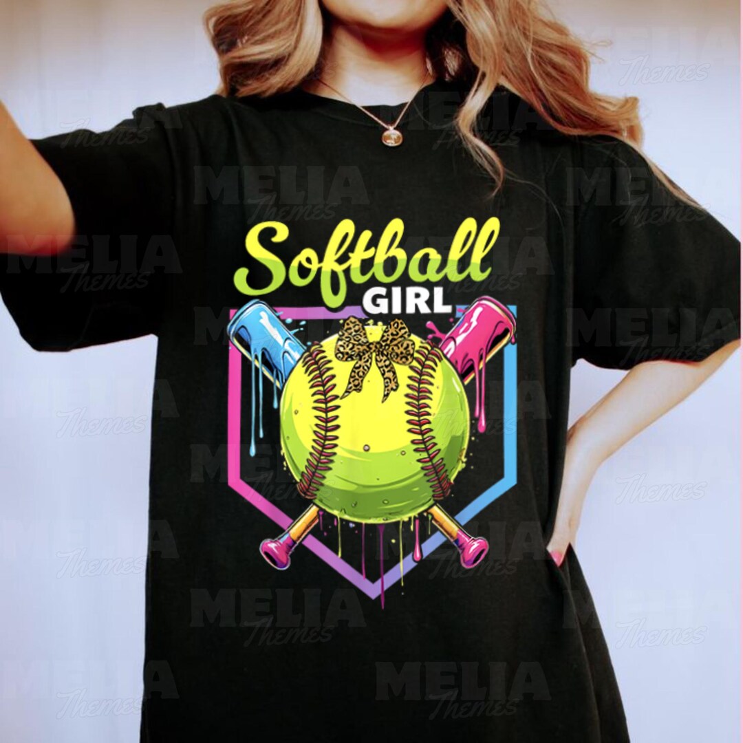 Softball Drip Girls Ice Cream Drip Youth Softball Girl Bow – Cool ...