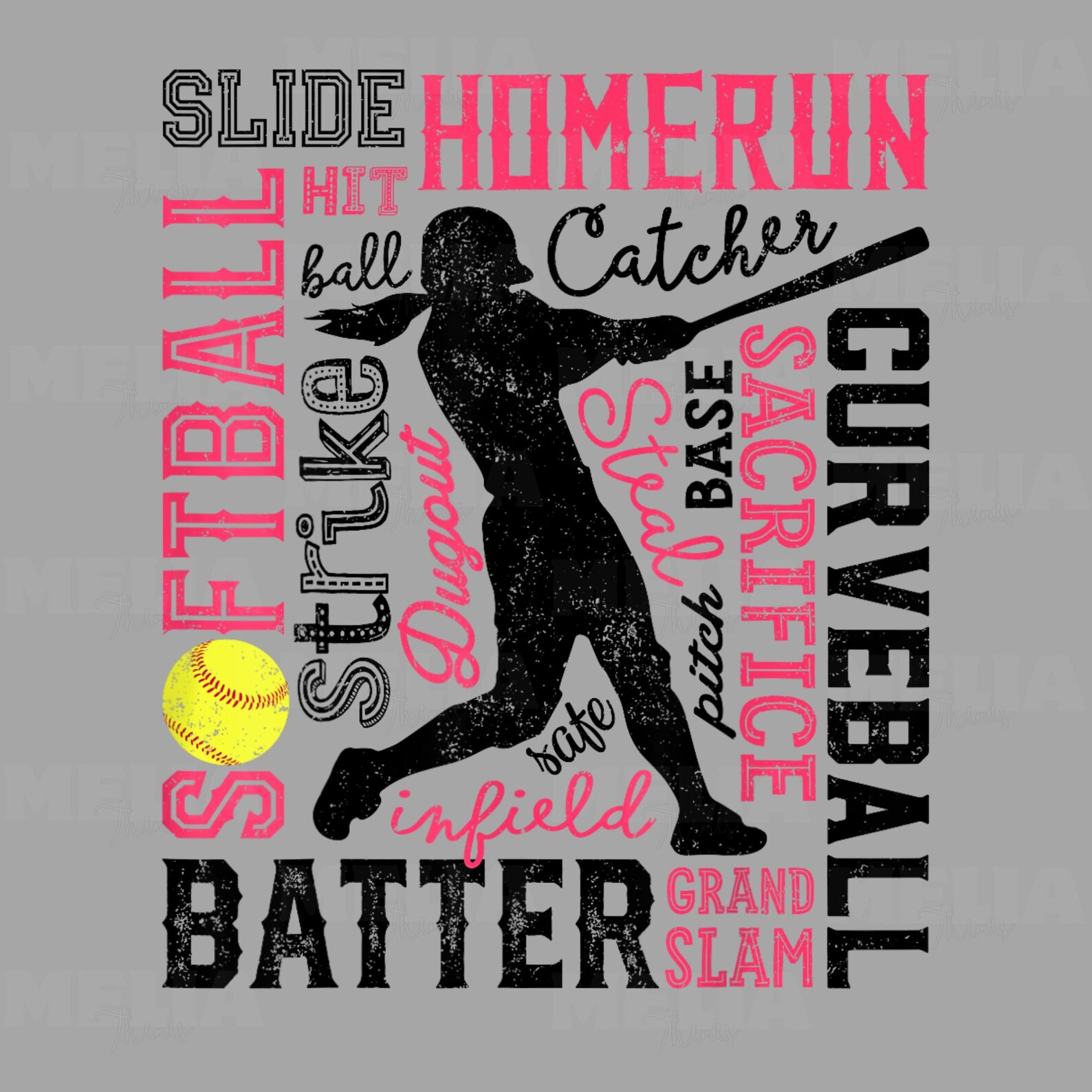 Softball Typography Word Art PNG | Funny Batter, Pitcher, Catcher ...