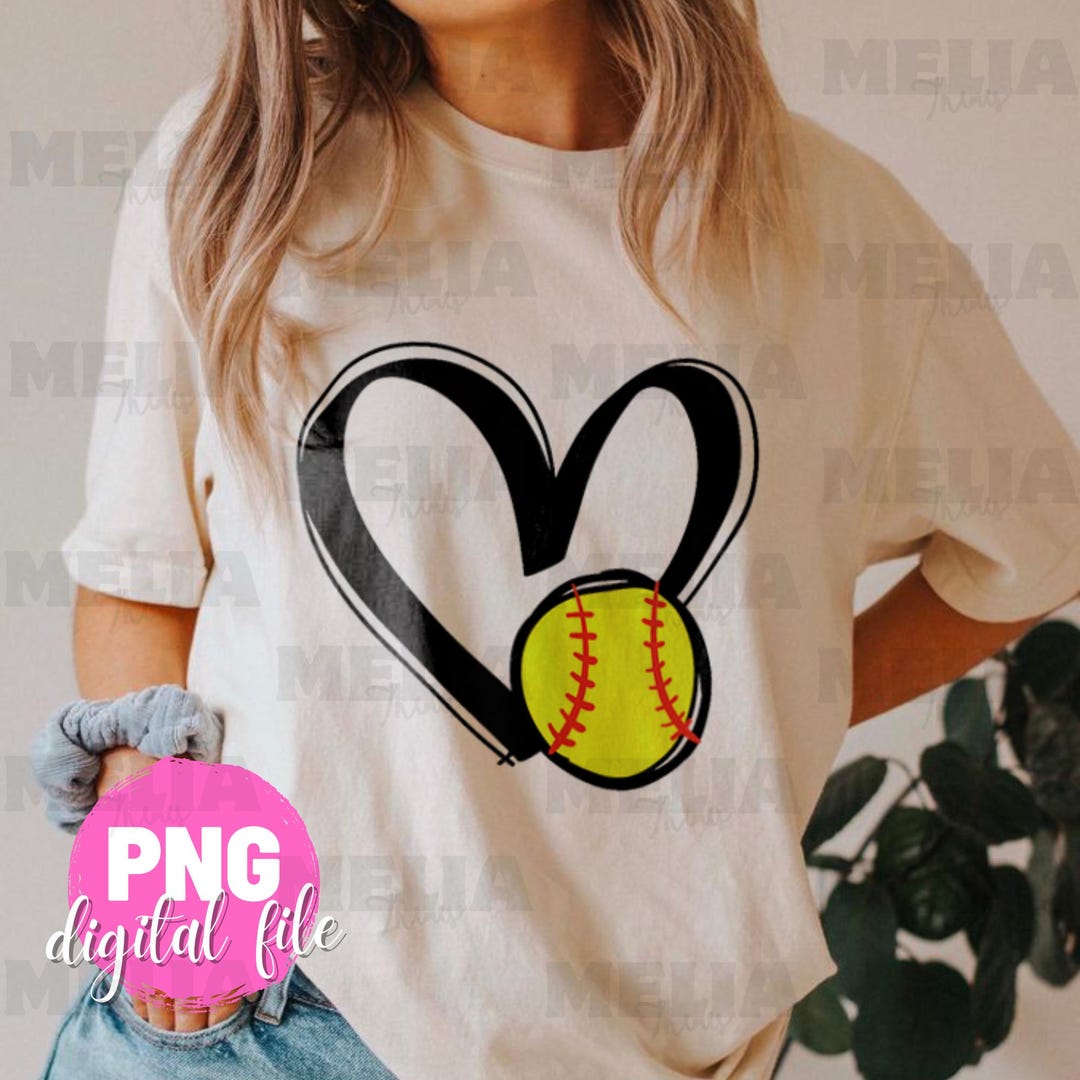 Love Softball Heart PNG – Printable Graphic Tee Design for Softball ...