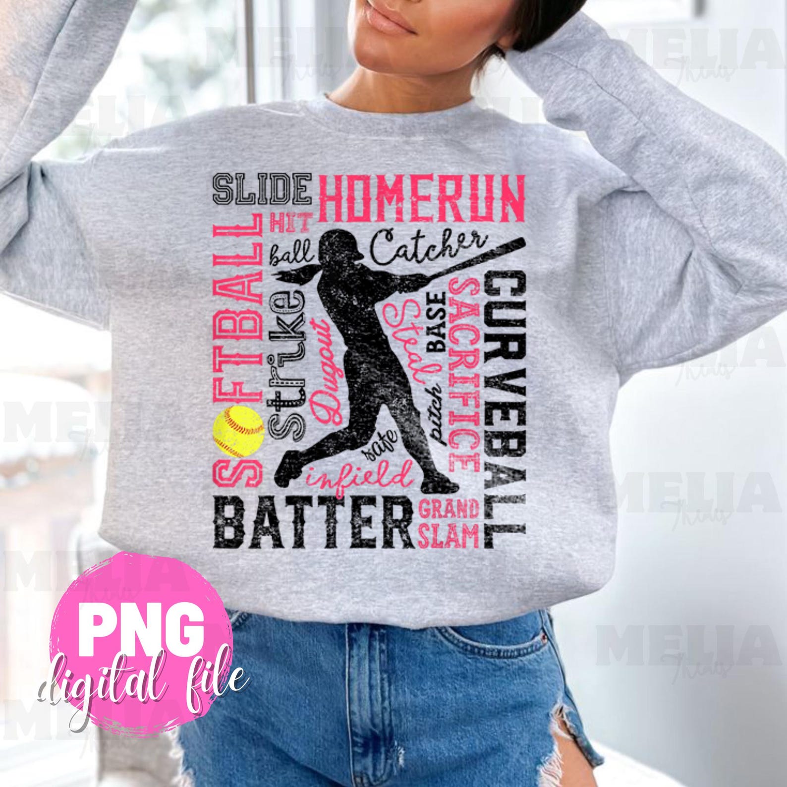 Softball Typography Word Art PNG | Funny Batter, Pitcher, Catcher ...