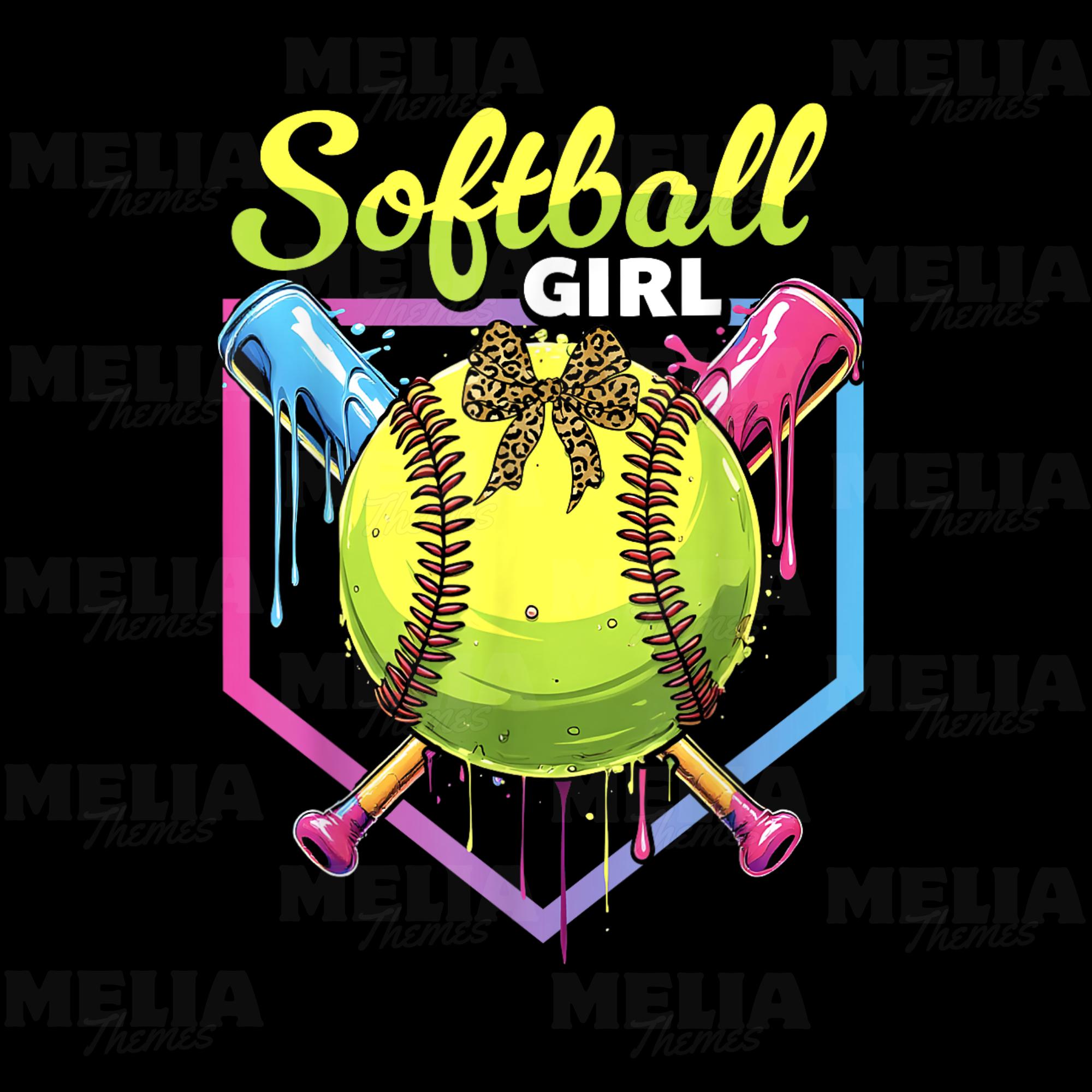Softball Drip Girls Ice Cream Drip Youth Softball Girl Bow – Cool ...