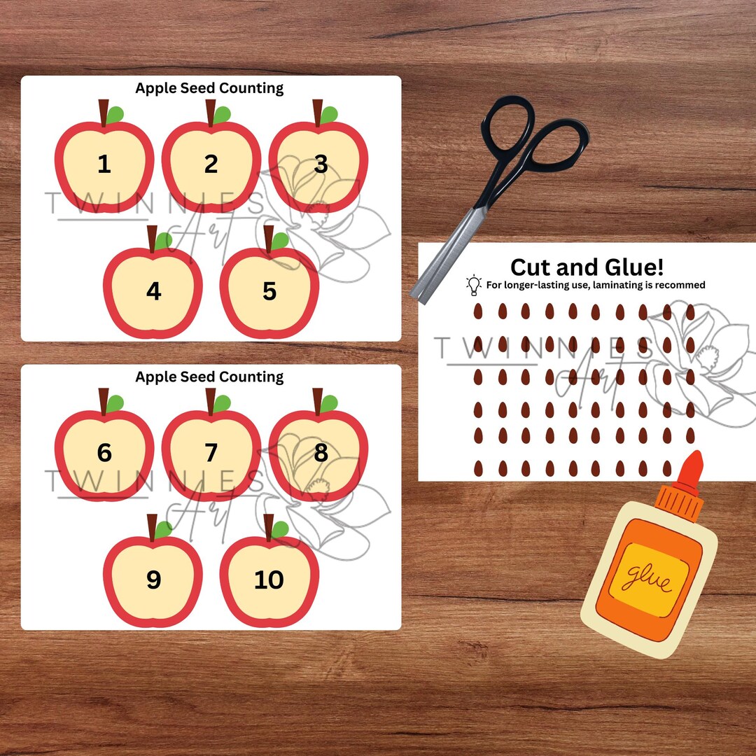 Apple Seed Counting Activity | Number Matching Cut & Paste | Preschool ...