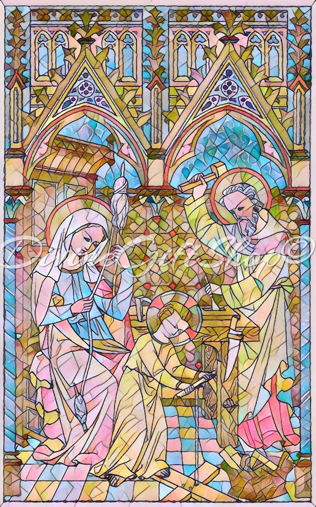 The Holy Family Working Together in a Stained Glass Style. - Etsy