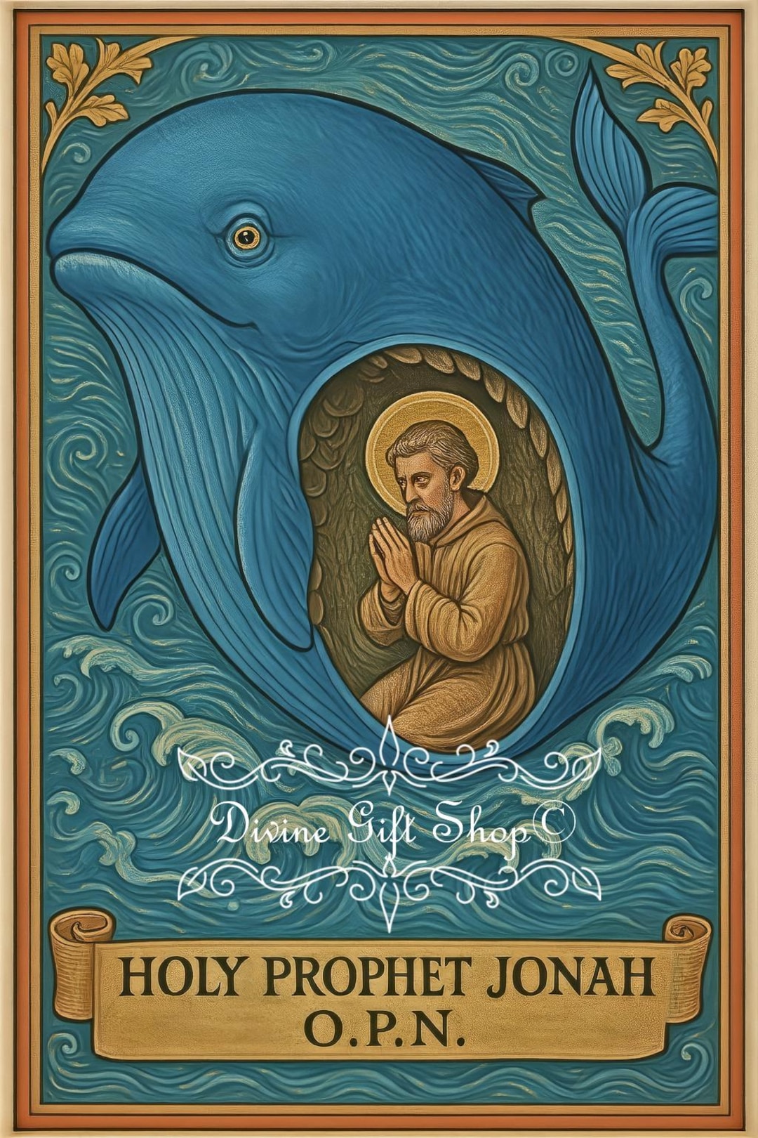 Holy Prophet Jonah and the Whale Icon Print: Praying for Nineveh, Old ...
