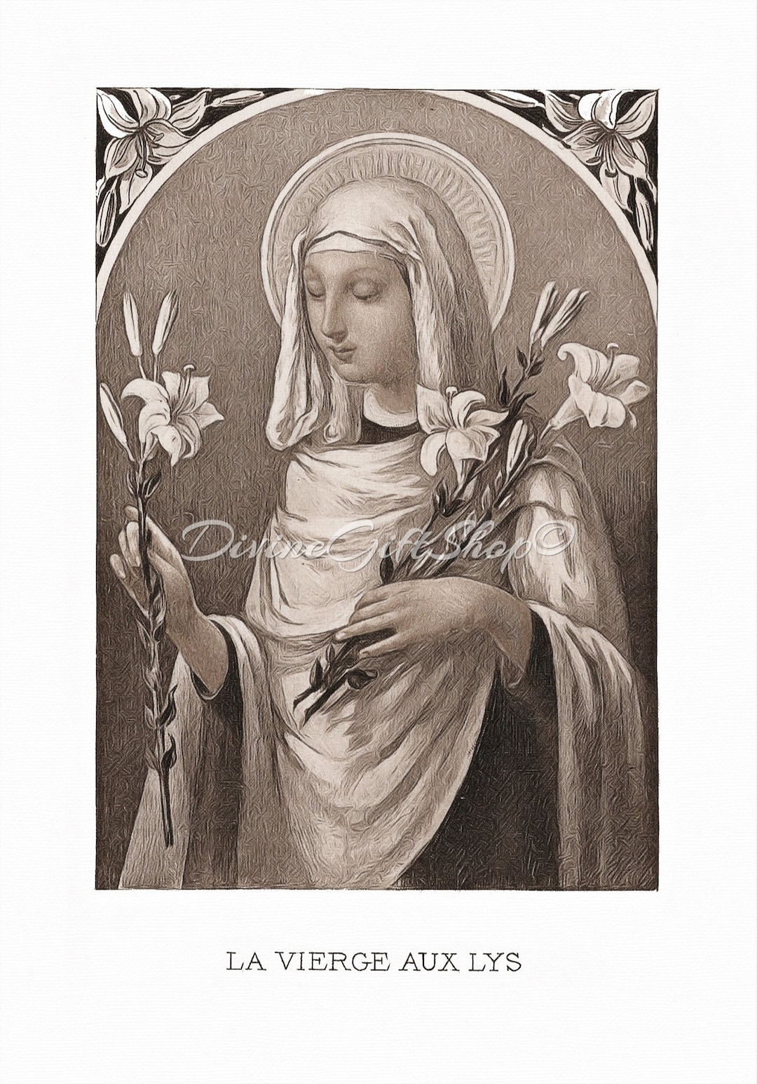 Our Lady of the Lilies: Sign of Purity, Antique Catholic Artwork ...