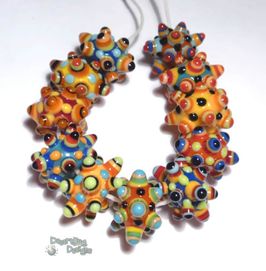 MINI SPIKES Lampwork Beads Handmade Small Tiny Beads Red Yellow Blue ...