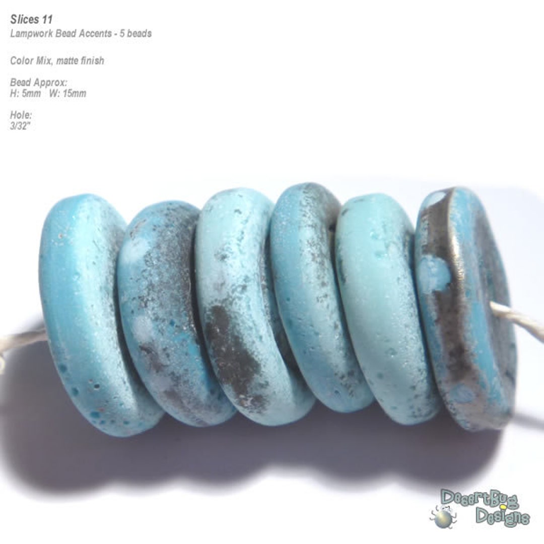 SLICES 11 Lampwork Bead Set Handmade Matte Ancient Look Turquoise Blue ...