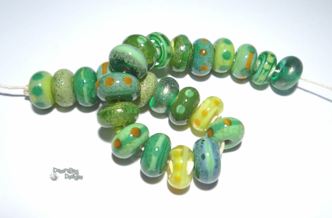SPRING - Handmade Lampwork Beads - Green Emerald Gold - Fresh & Pretty ...